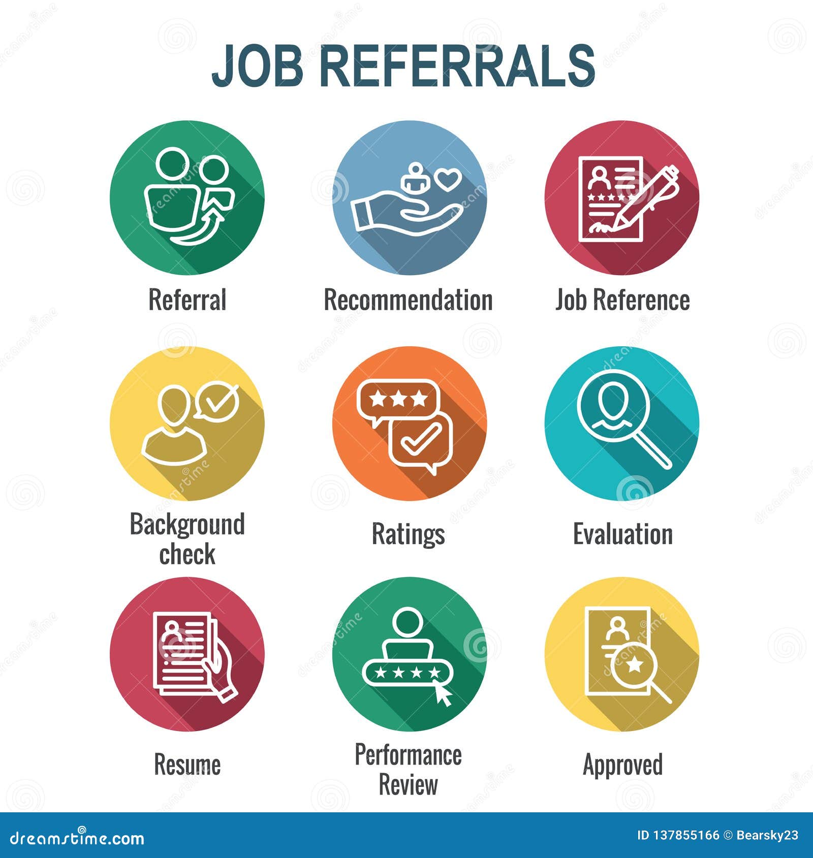 Referral Job Reference Icon Set with Recommendations, Performance ...