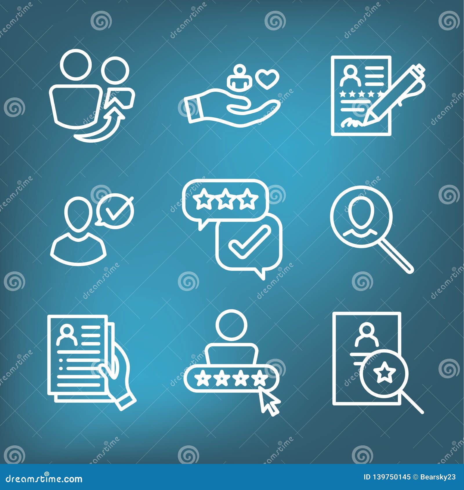 Referral Job Reference Icon Set with Recommendations, Performance ...