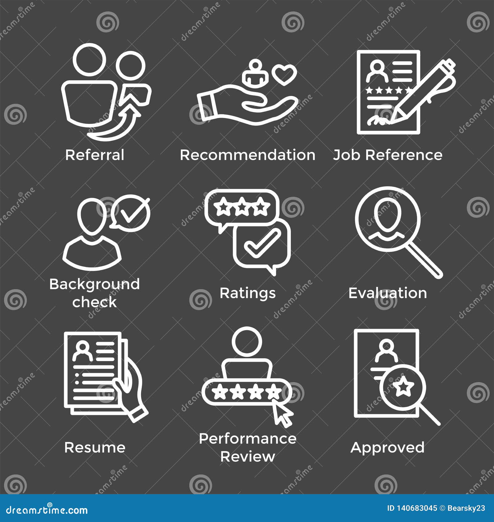 Referral Job Reference Icon Set with Recommendations, Performance ...