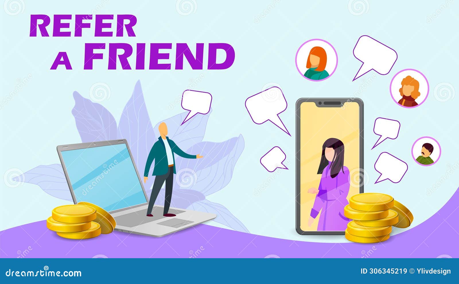 Referral Program Concept Background Cartoon Style Vector. Customer ...