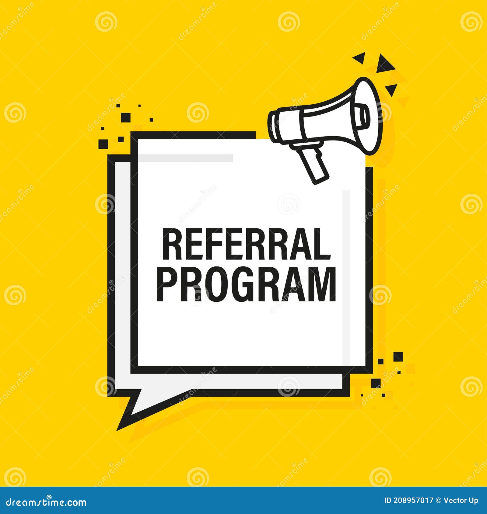 Referral Program Megaphone Yellow Banner in Flat Style. Vector ...