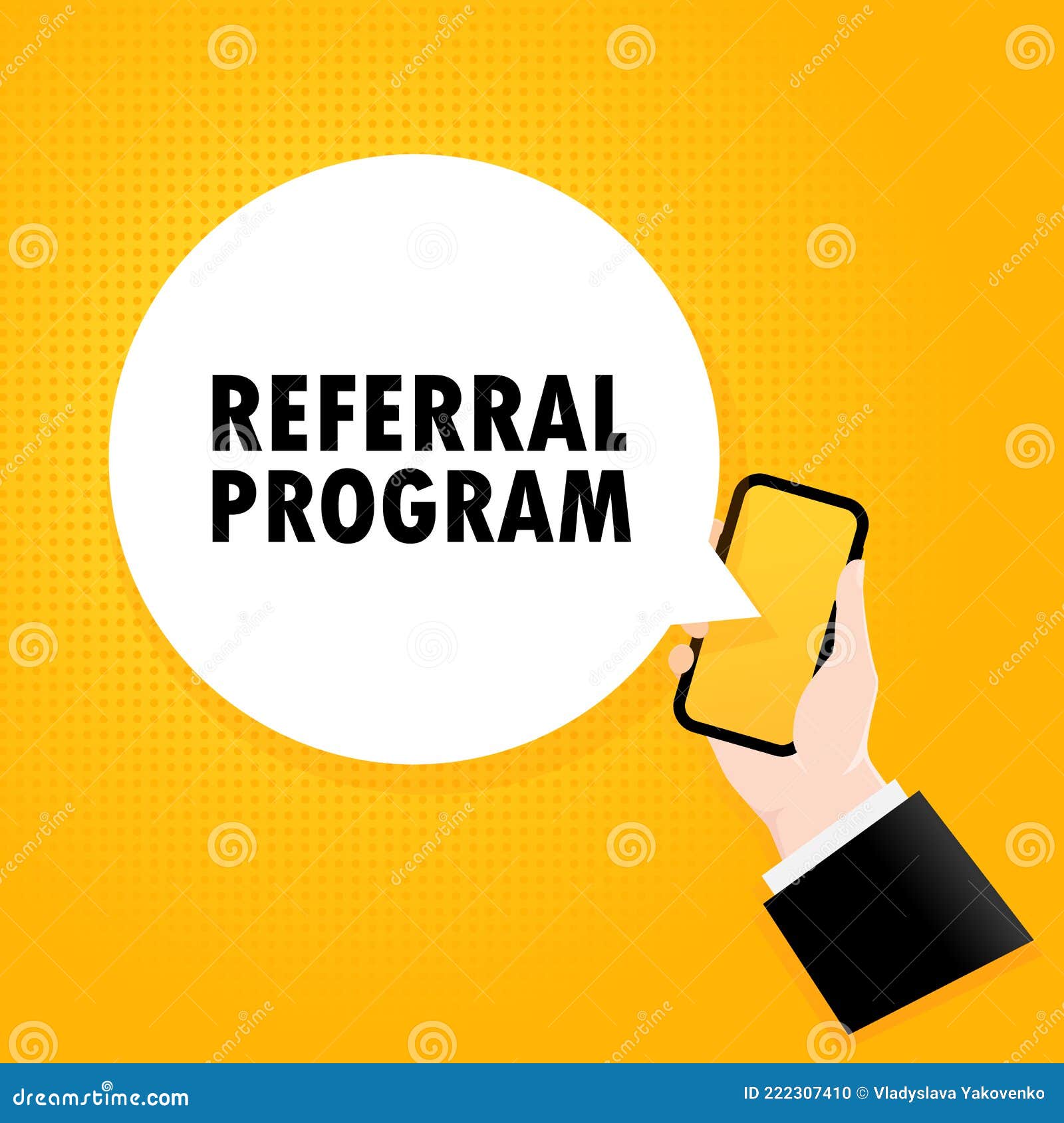 Referral Program. Smartphone with a Bubble Text. Poster with Text ...