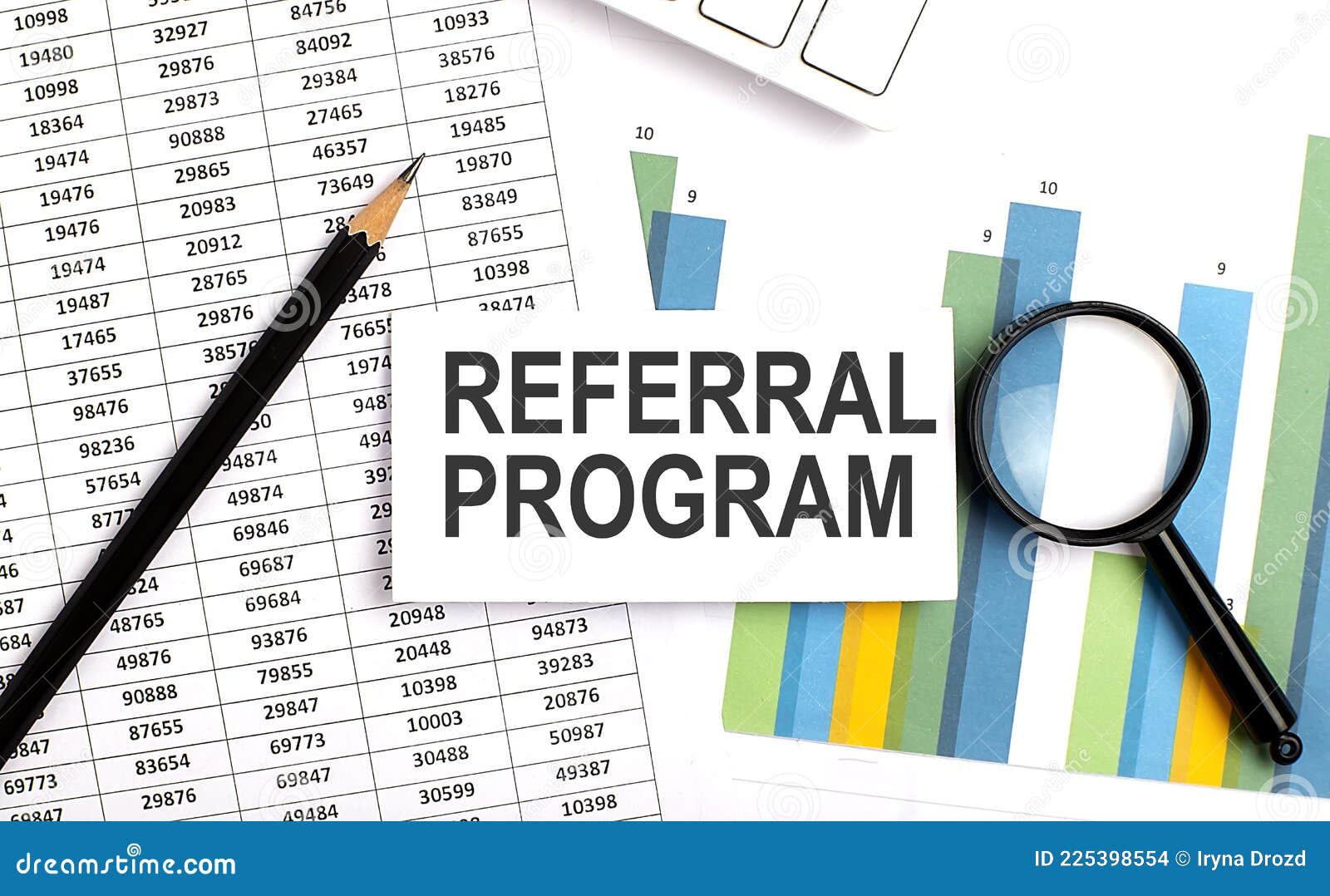 REFERRAL PROGRAM Text on White Card on the Chart Background Stock Photo ...