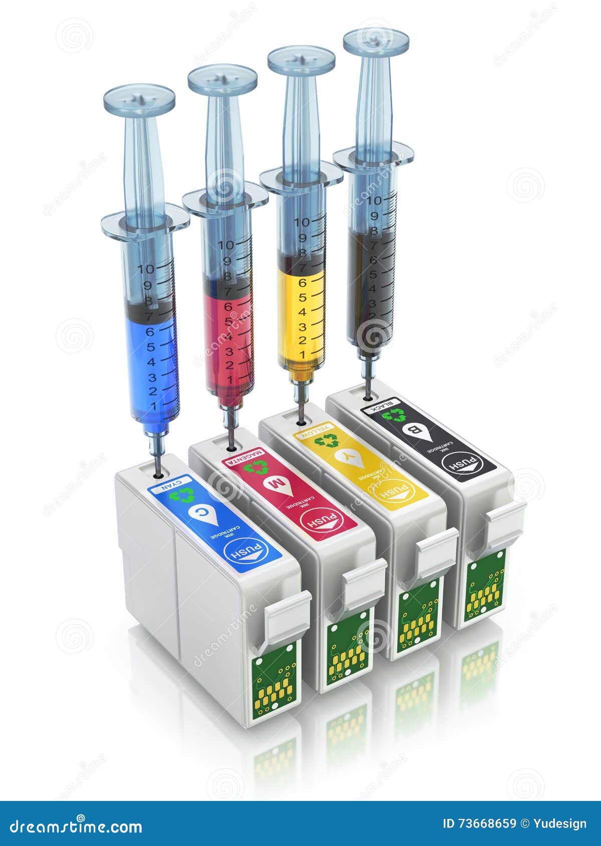 Refill CMYK cartridges stock illustration. Illustration of tint - 73668659