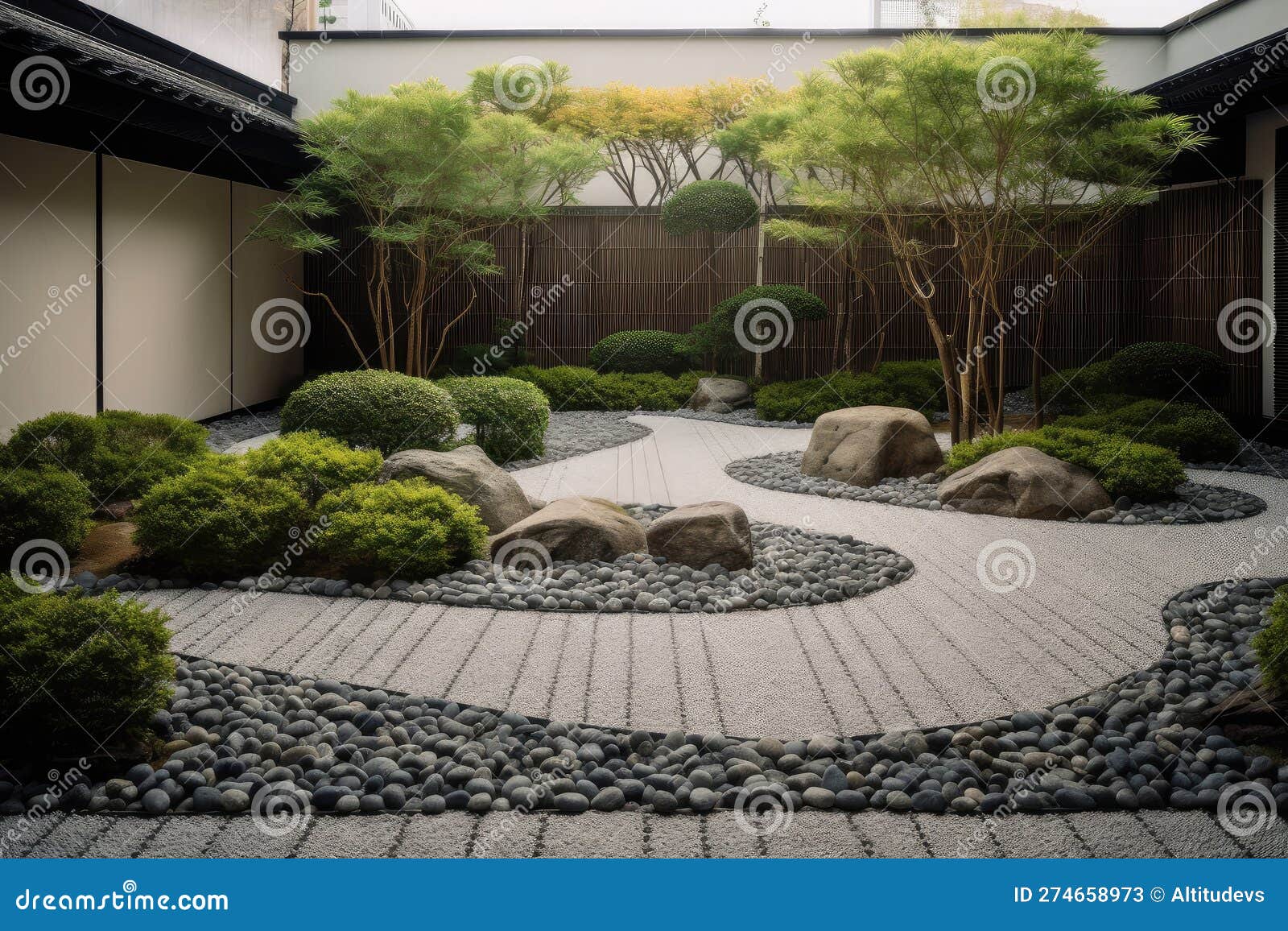 Refined and Minimalist Garden with Paths of Pebbles and Stepping Stones ...