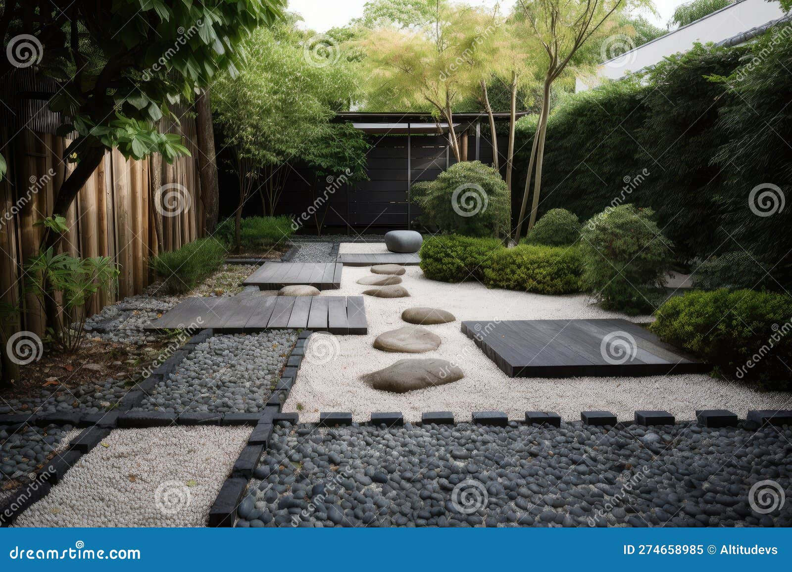 Refined and Minimalist Garden with Paths of Pebbles and Stepping Stones ...