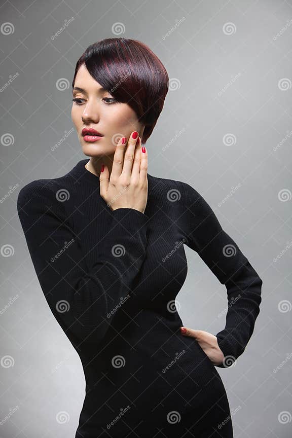 Refined Slim Model in an Elegant Pose Stock Image - Image of emotions ...