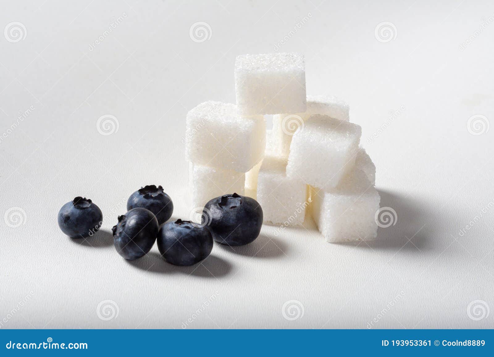 Refined Sugar with Blueberries on a White Background for Isolation ...