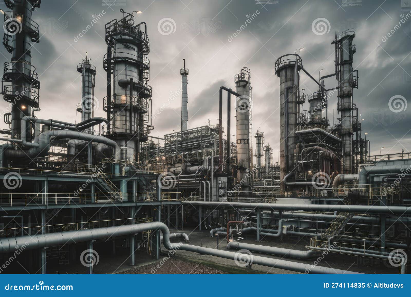 Refinery, with Complex Network of Pipes and Machinery Extracting ...