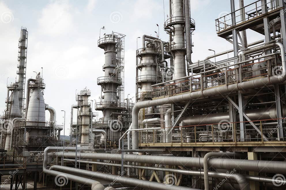 Refinery, with Complex Network of Pipes and Machinery Extracting ...