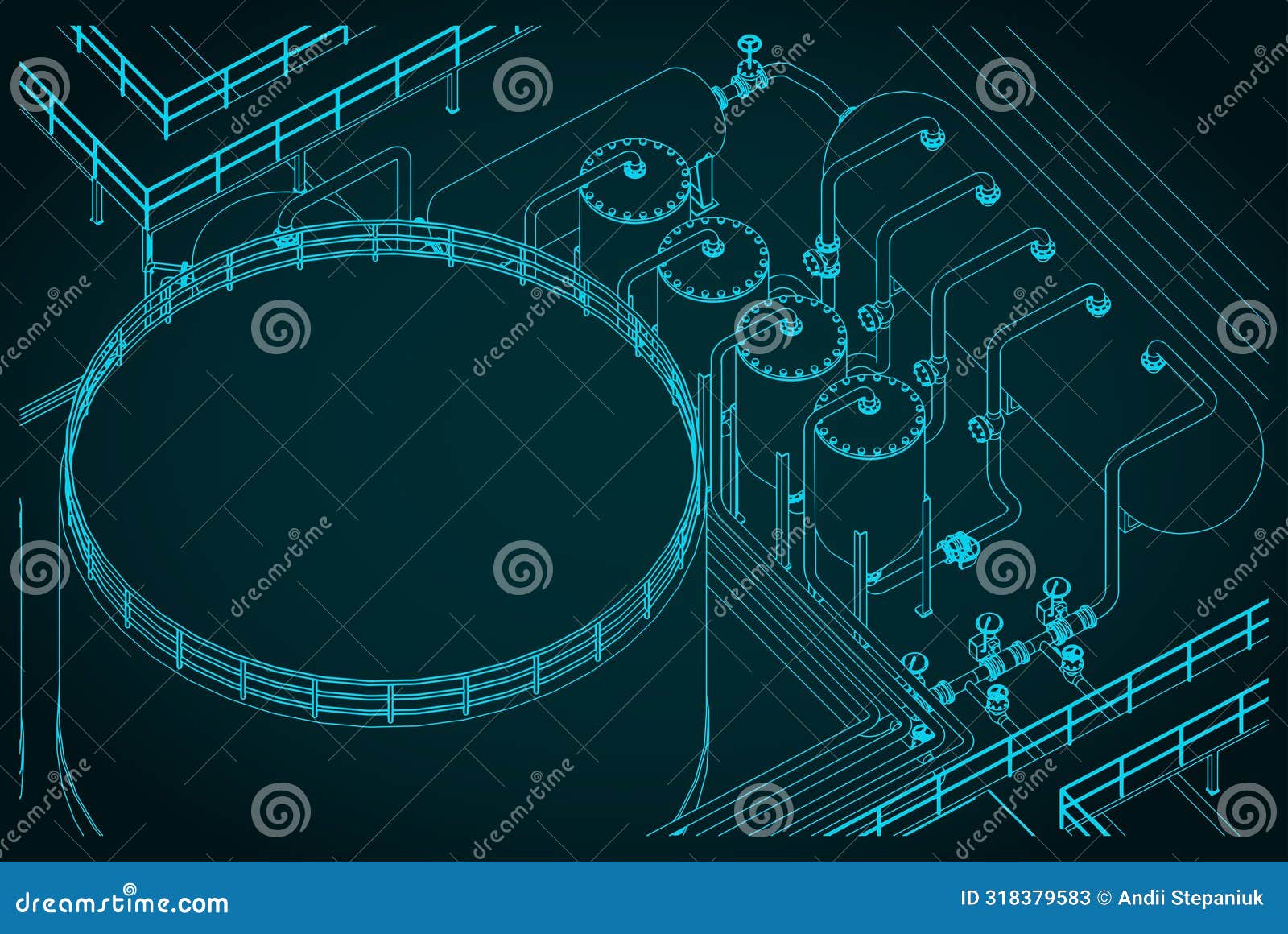 Refinery drawing stock vector. Illustration of diesel - 318379583