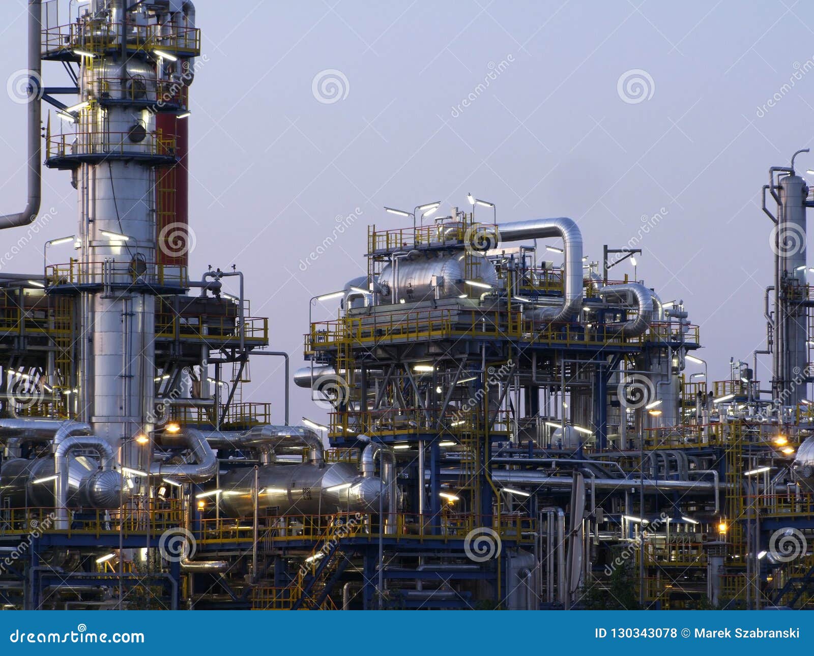 Refinery at Dusk Lights on Installation Stock Photo - Image of ...