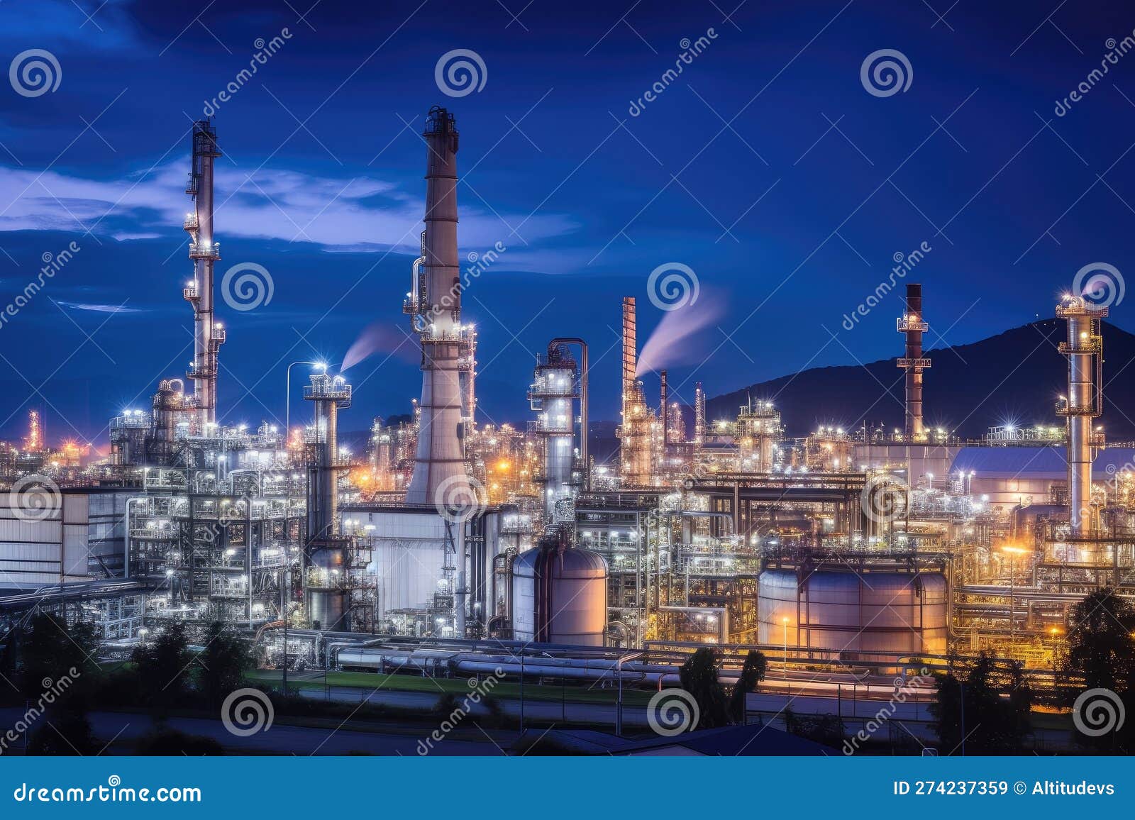 Refinery, With Endless Stream Of Products Coming Out Of The Various ... Refinery, With Endless Stream Of Products Coming Out Of The Various ...
