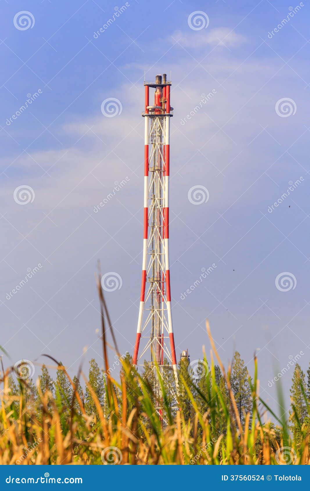 Refinery Flare with the Grass Foreground and Blue Sky Stock Photo ...