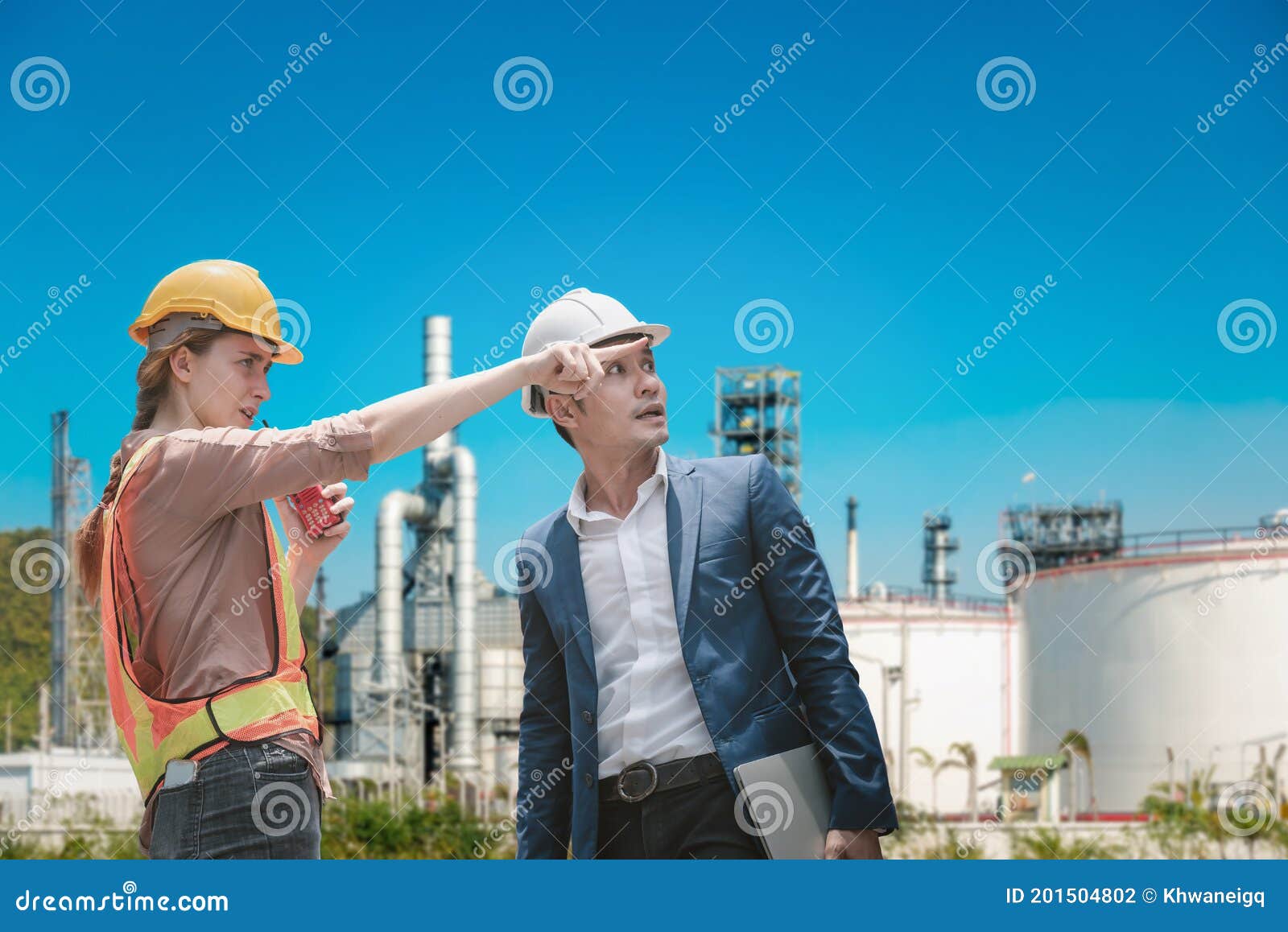 Refinery Oil and Gas Engineer Teamwork Working at Petrochemical Plant ...