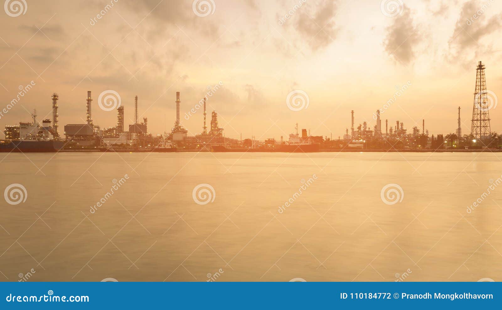 Refinery River Front Skyline with Sunset Tone Stock Photo - Image of ...