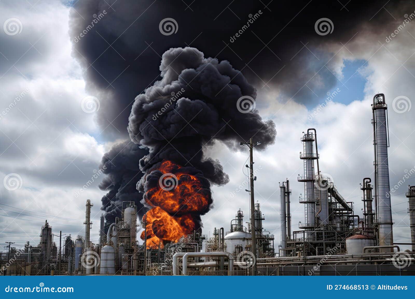 Refinery, with Smoke and Flames Billowing from Smokestacks Stock ...