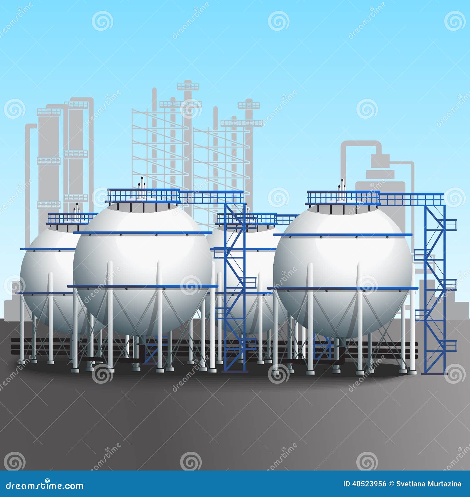 Refinery Tank Farm with Pipeline Stock Vector - Illustration of land ...