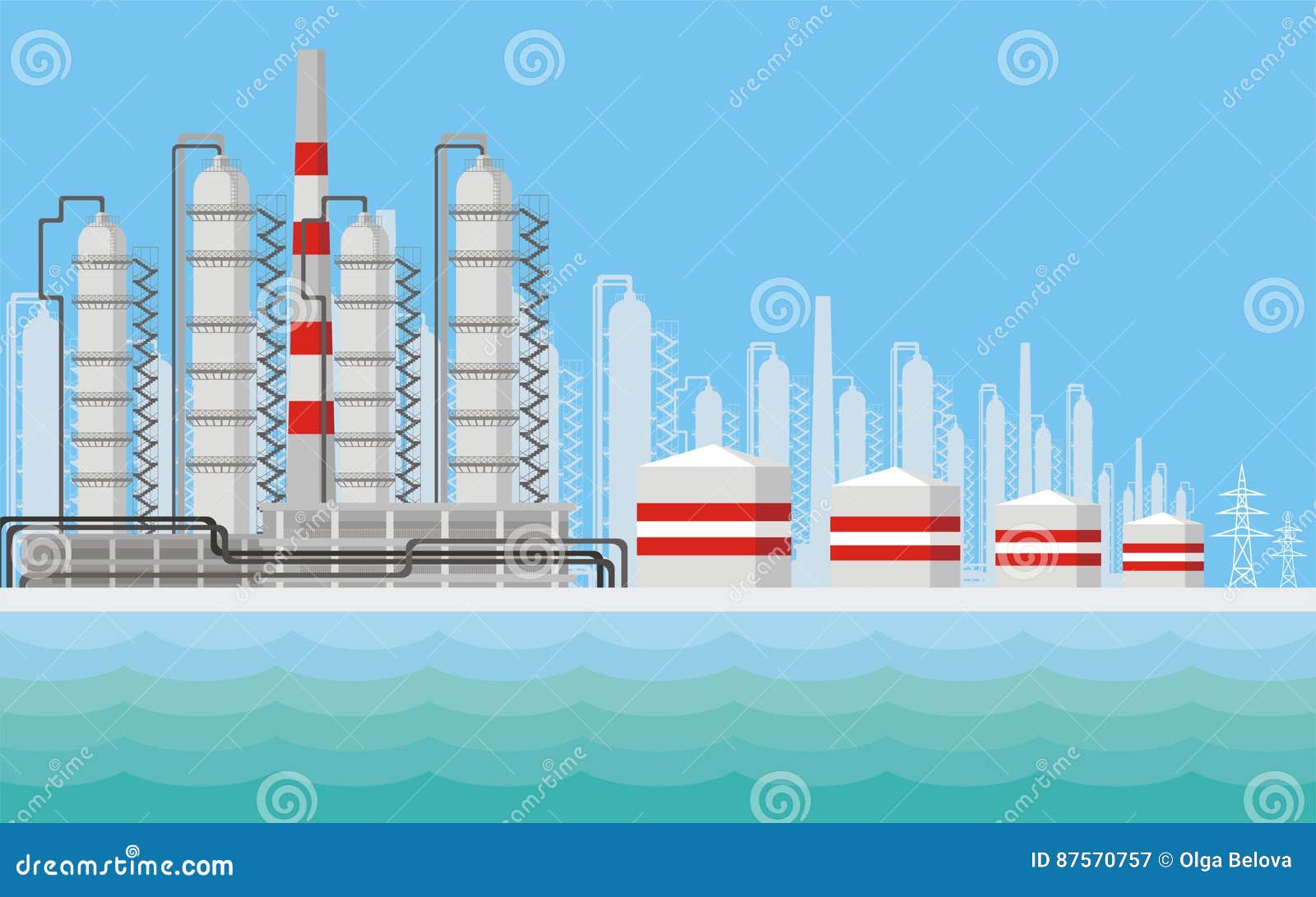 Refinery And Tanks Background Cartoon Vector | CartoonDealer.com #87570757