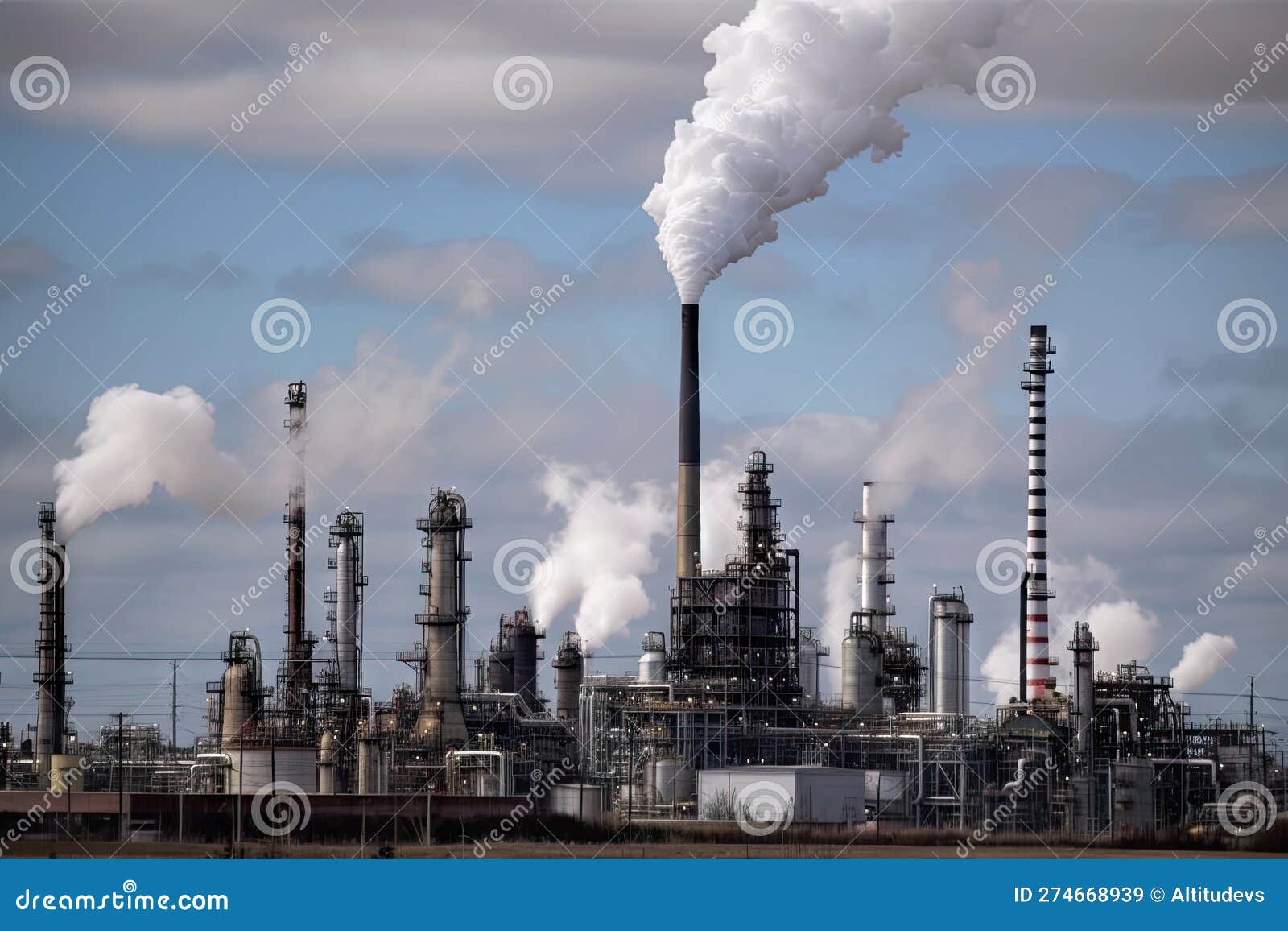 Refinery, with Towering Columns and Towers of Smoke Rising from the ...