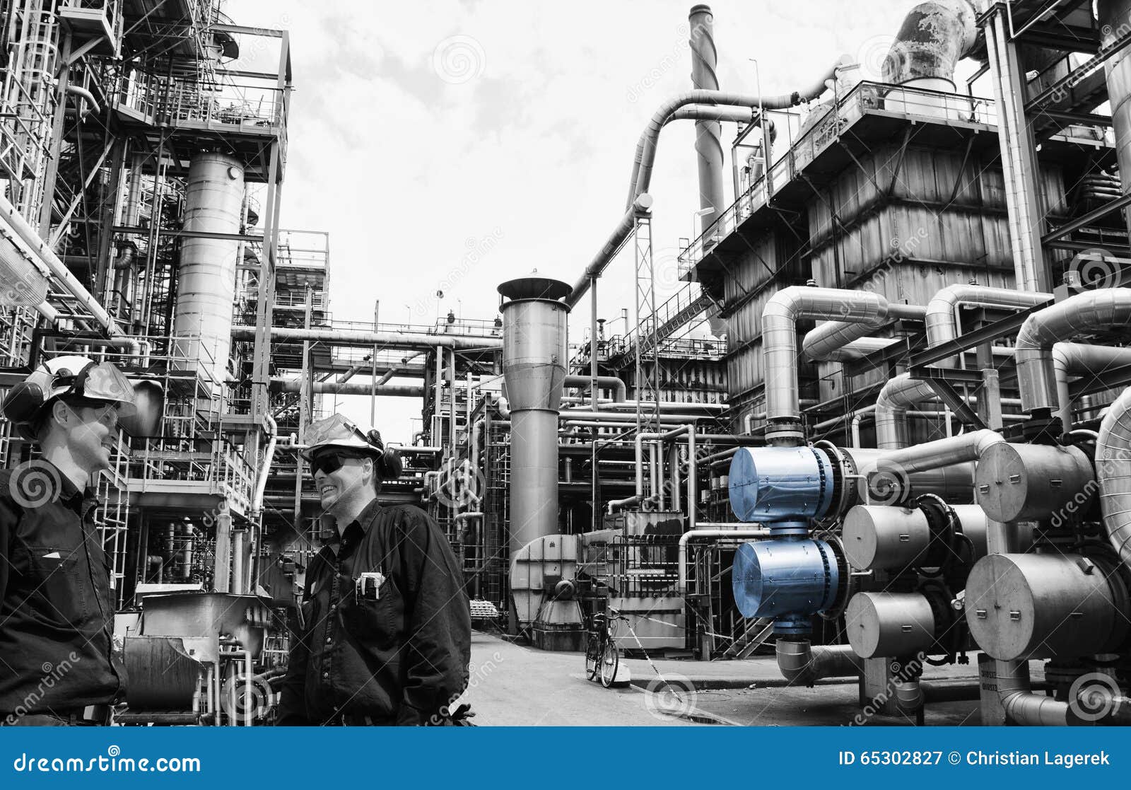 Refinery Worker Inside Giant Pipelines Constructions Stock Image ...