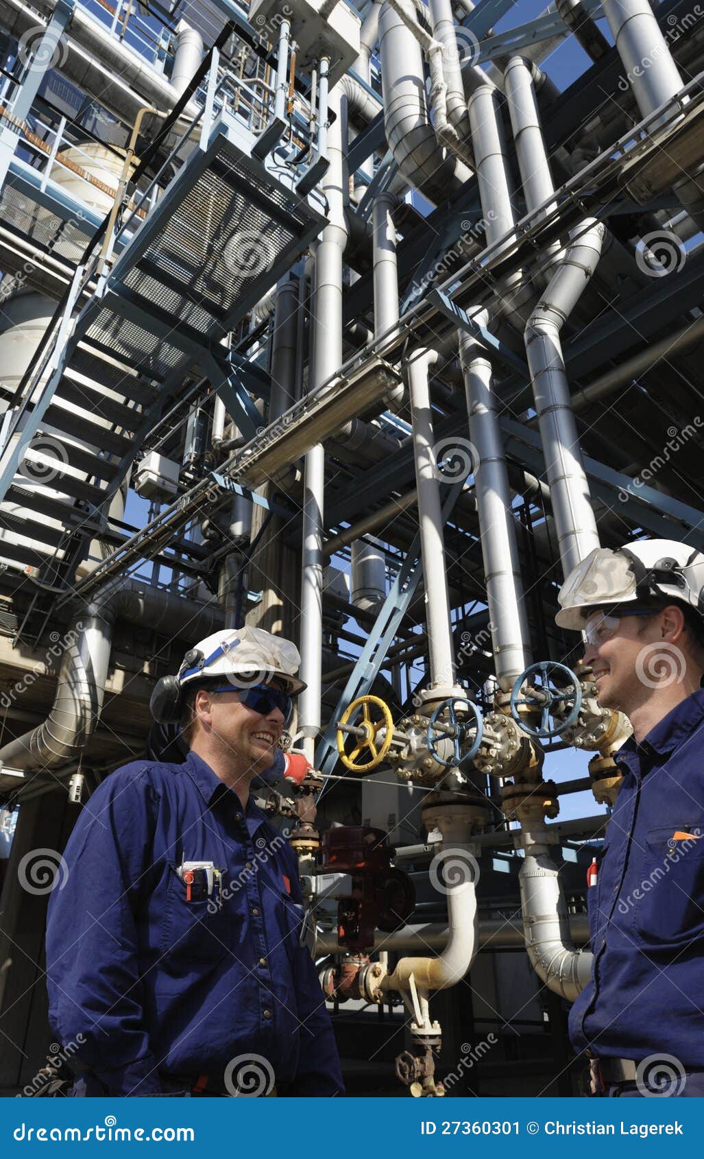 Refinery Workers and Pipeline Station Stock Image - Image of pipes ...
