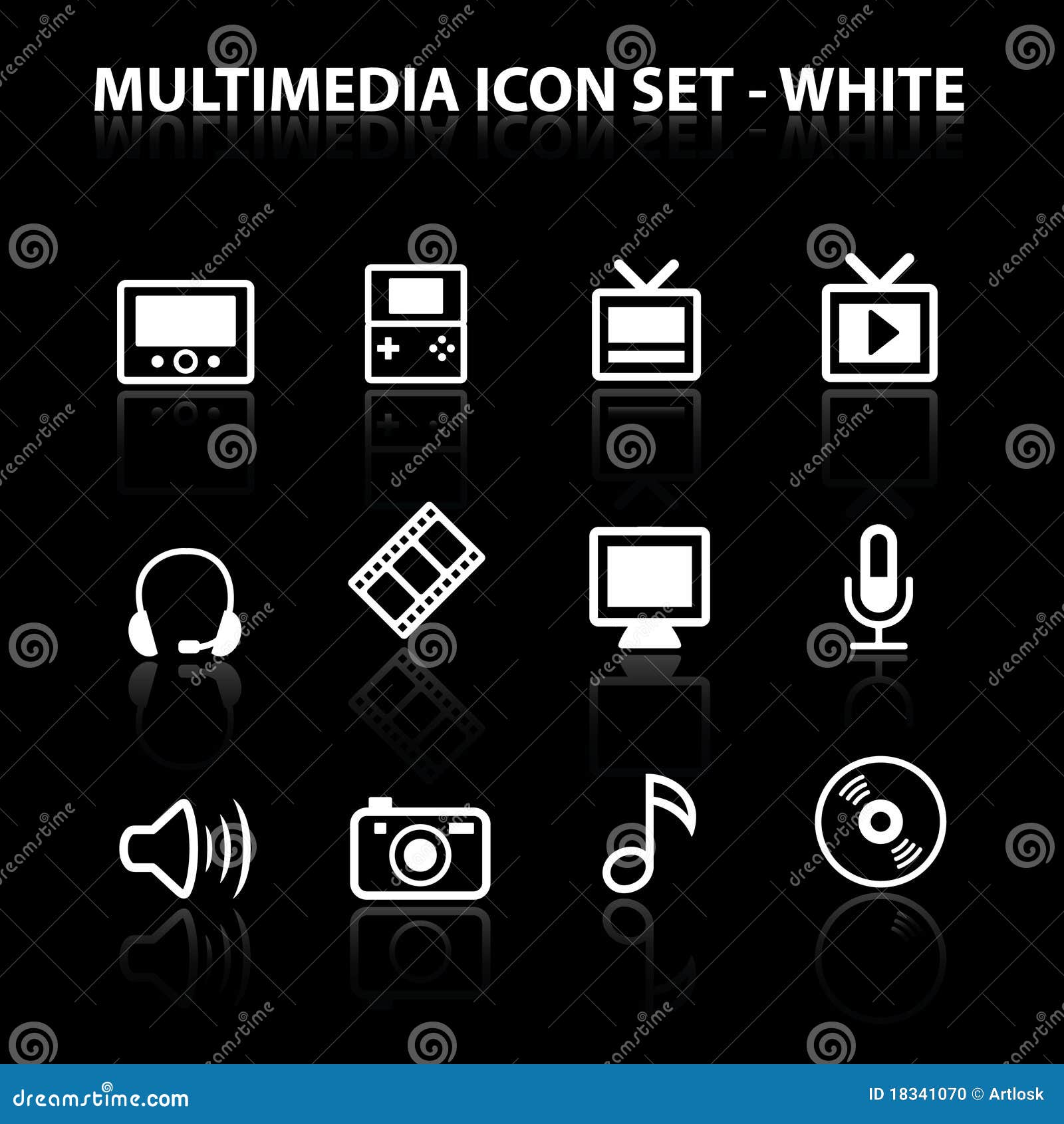 Reflect Multimedia Icon Set Stock Vector - Illustration of gradient ...