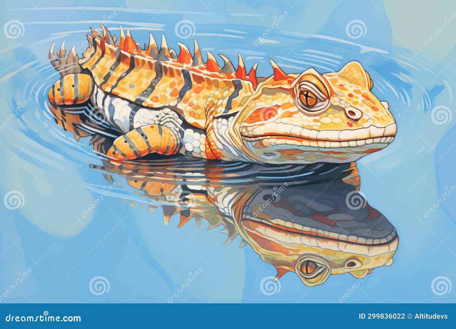 Reflected Dewlap Lizard on Water Surface Stock Photo - Image of water ...