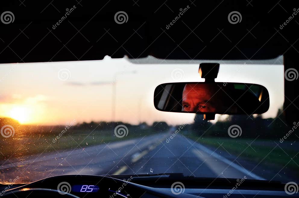 Reflected in the Mirror of Car Driver Stock Image - Image of face ...