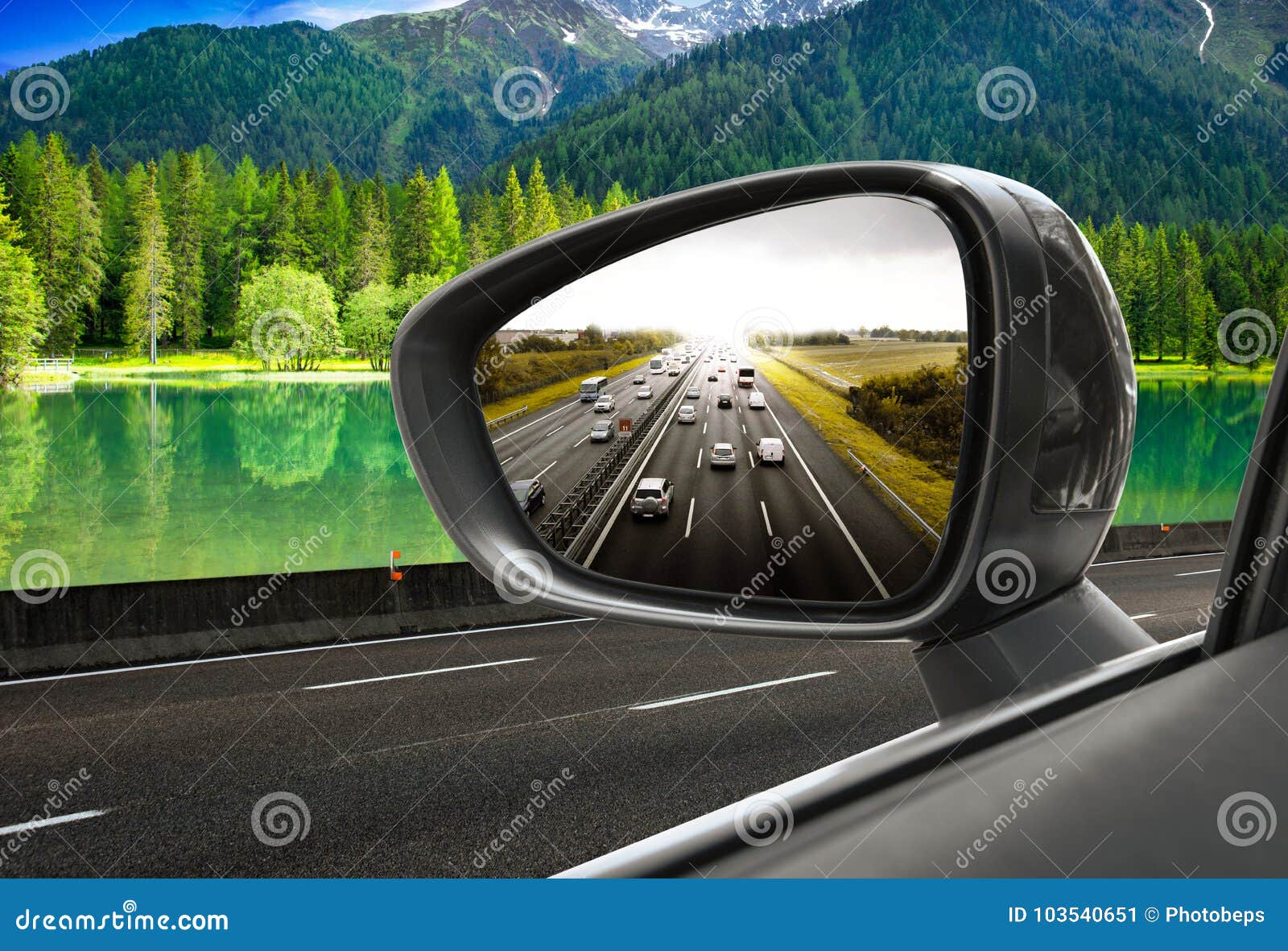 Road in rearview mirror stock image. Image of blur, transport - 103540651