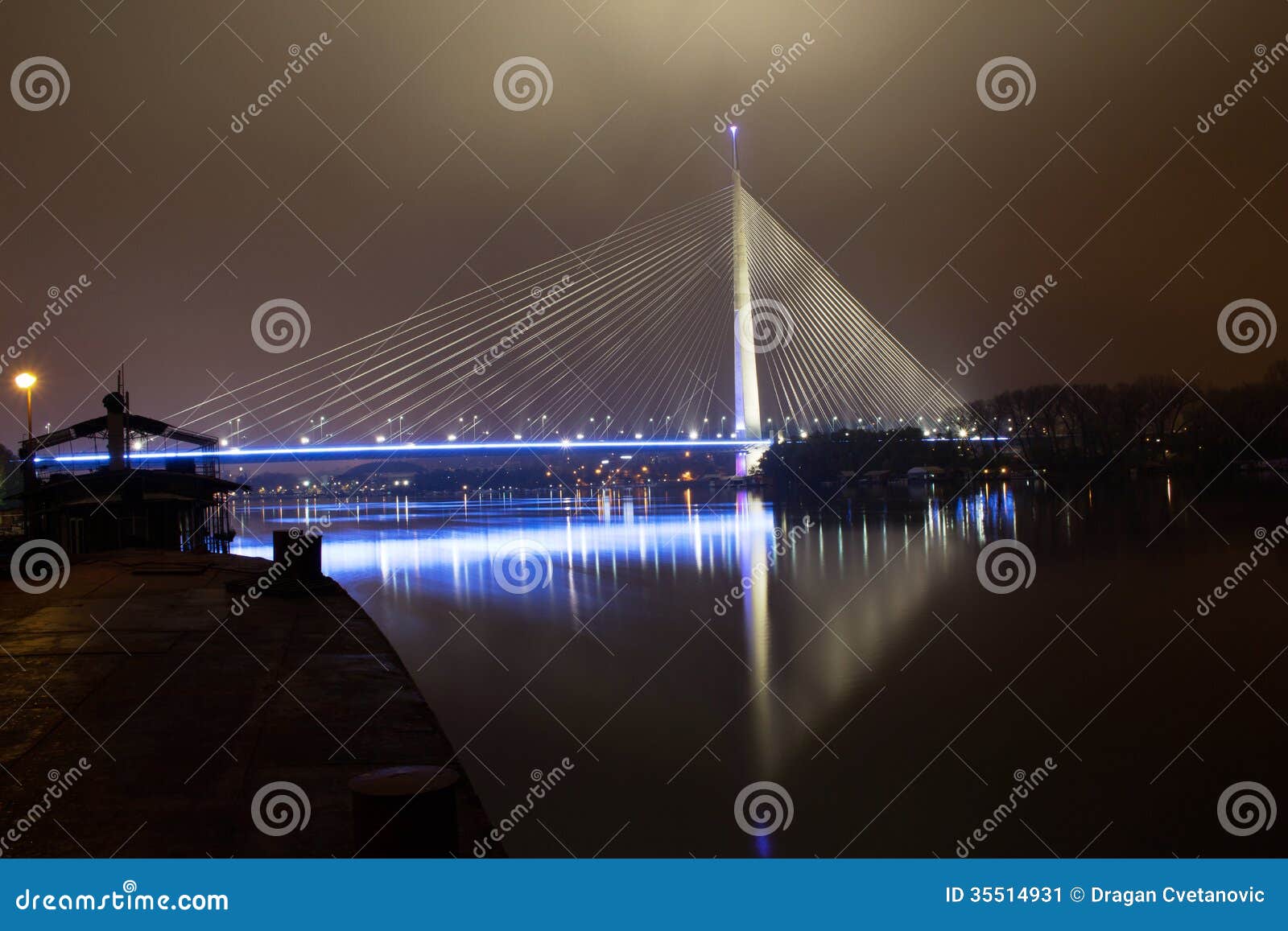 Reflection of Ada Bridge and Ship on Sava River Stock Image - Image of ...