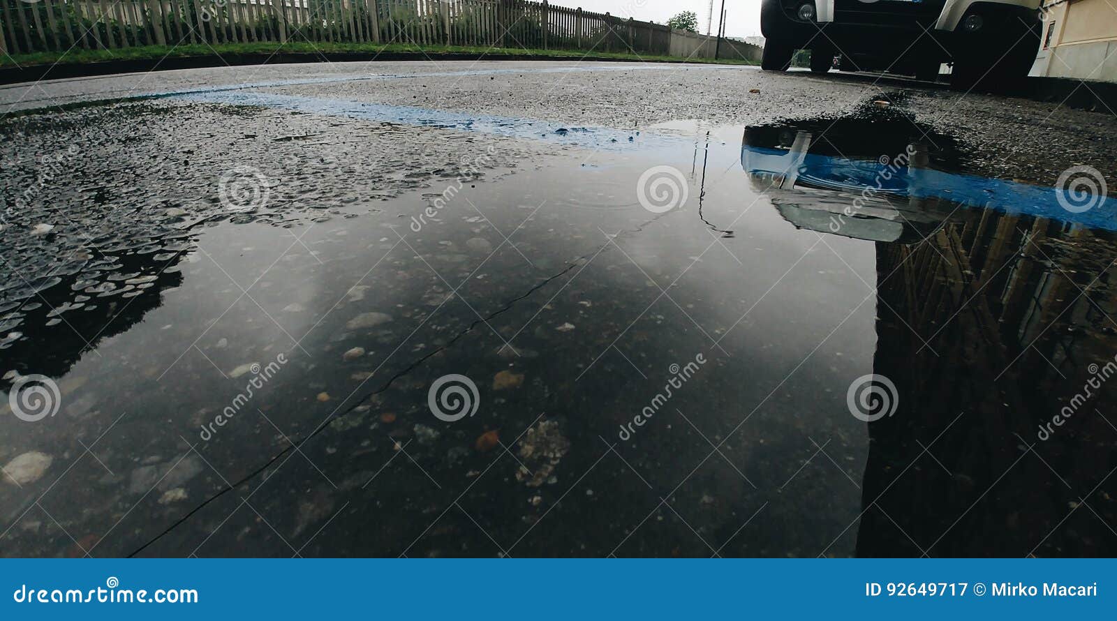 Puddle Water Reflection with Car Parked Stock Image - Image of parked ...
