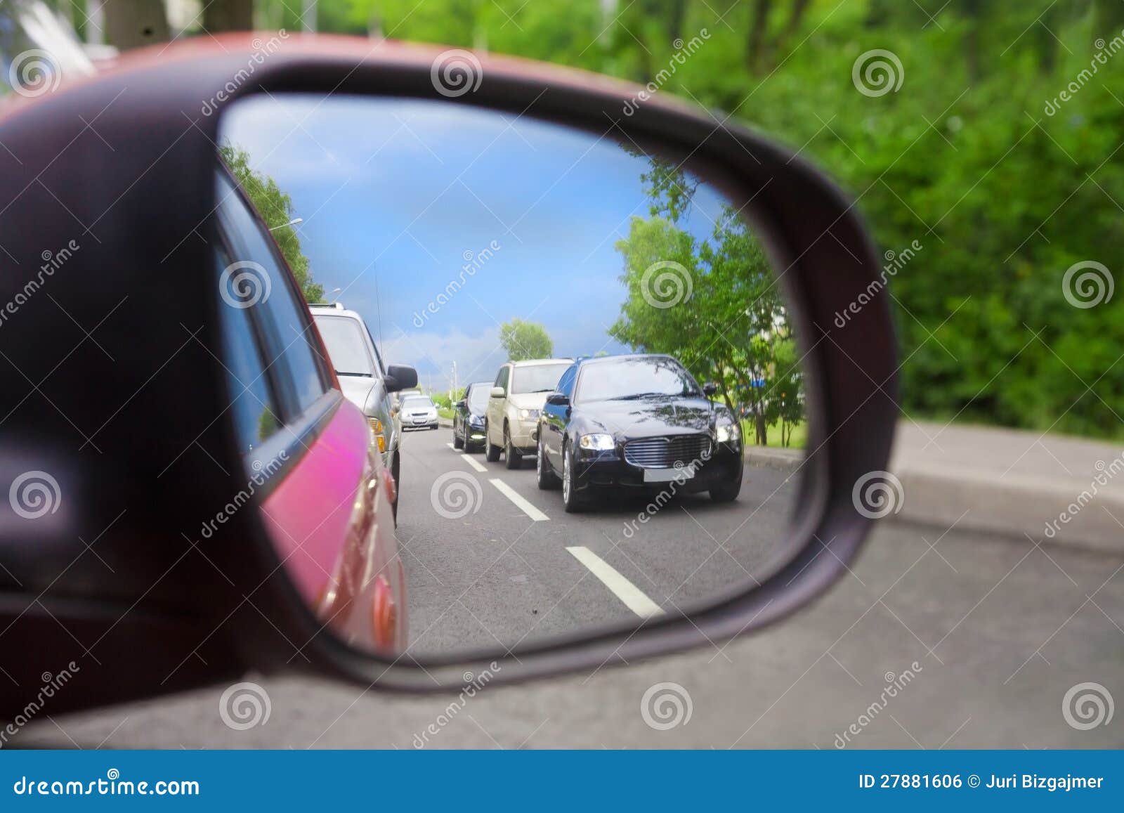 Reflection in an Automobile Mirror Stock Photo - Image of traffic ...