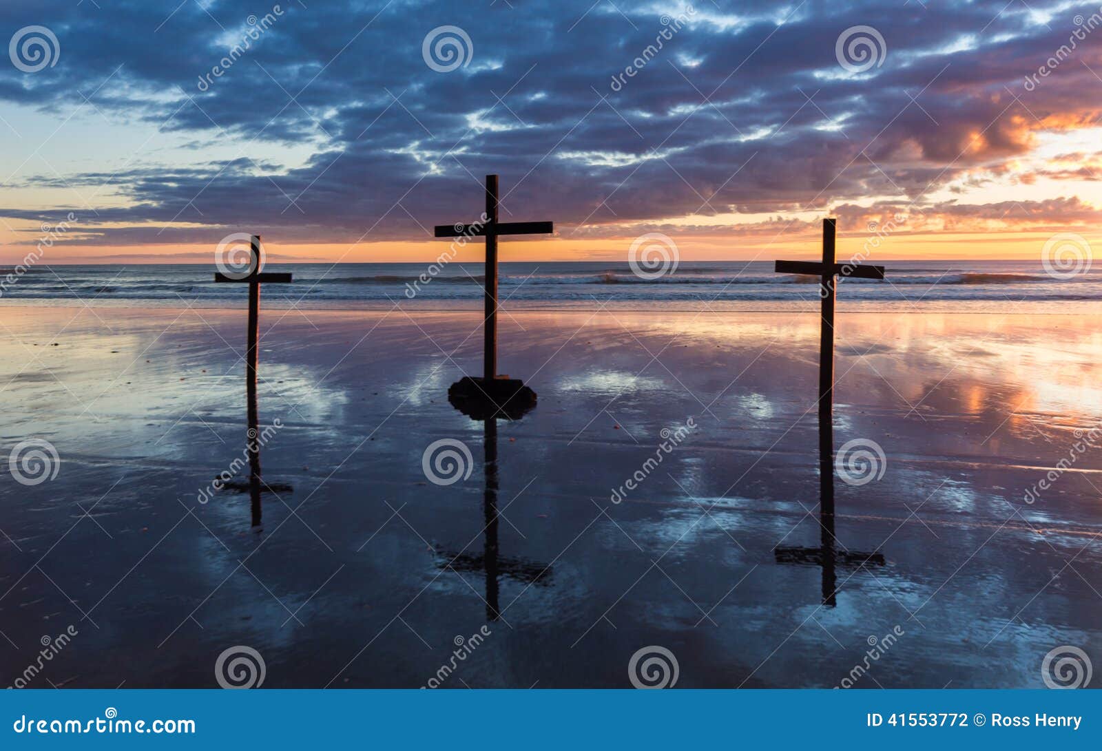 Reflection Beach Crosses stock photo. Image of religious - 41553772