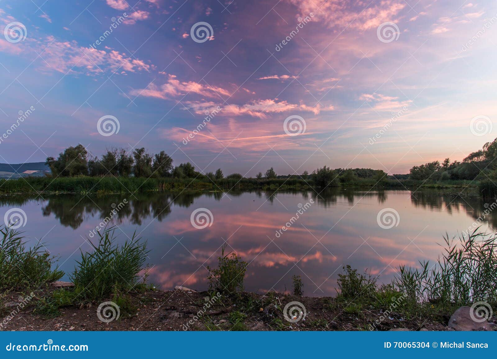 Reflection of Blue-purple Sky at Sunset Stock Photo - Image of ...