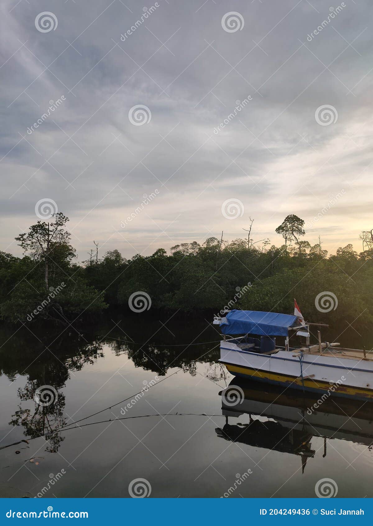 Reflection boat in river stock photo. Image of waterway - 204249436
