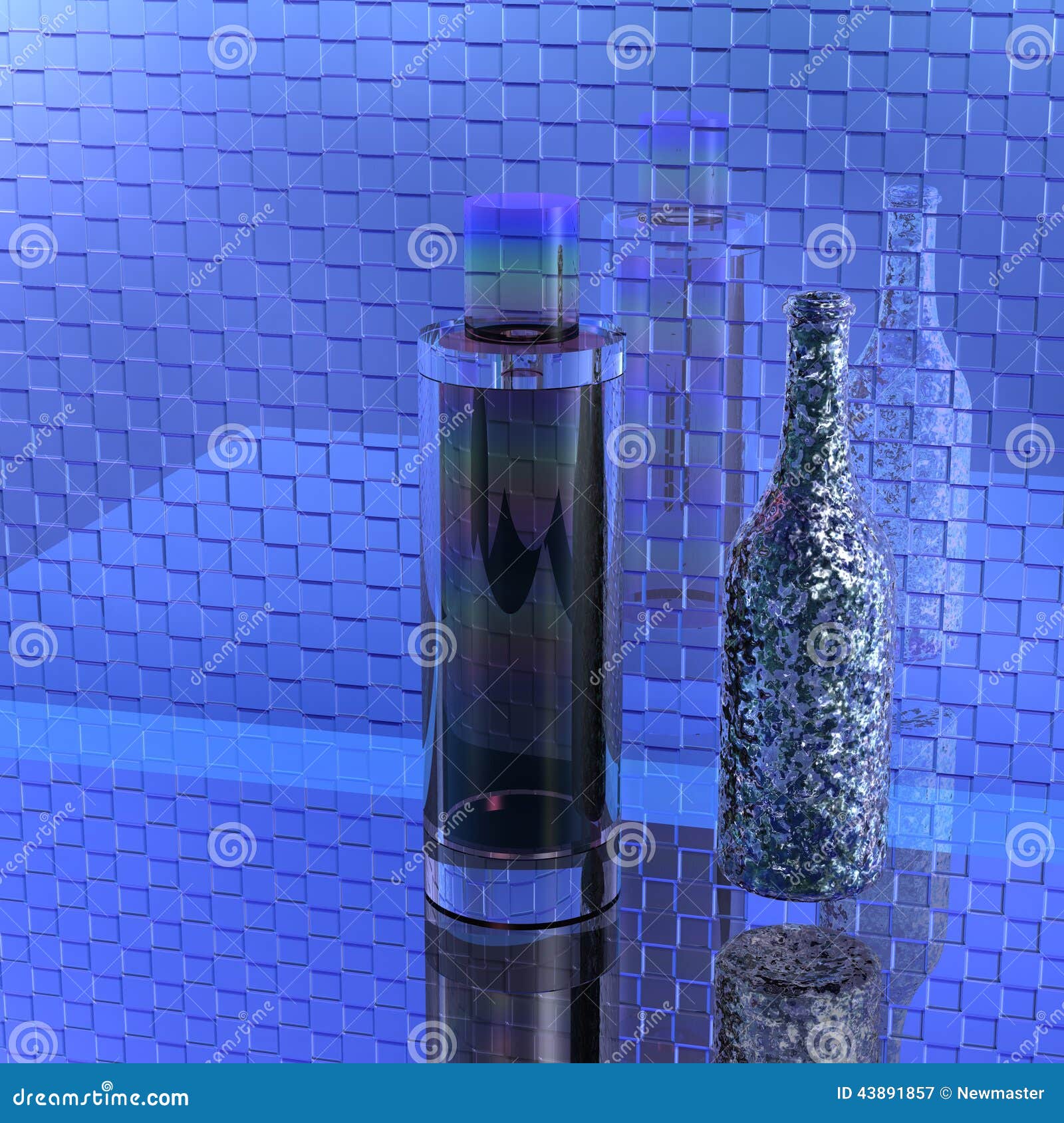 Reflection Bottle in Textured Tiled Wall Stock Illustration ...