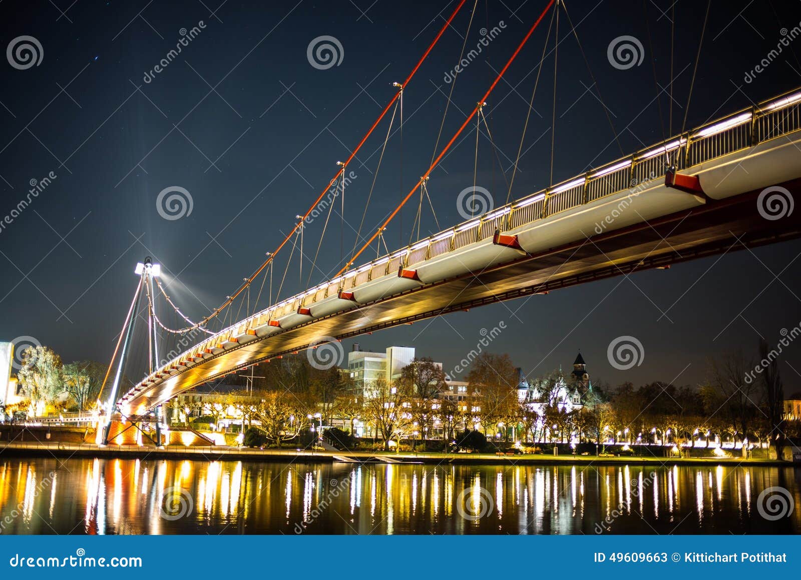 Reflection Bridge Frankfurt Stock Image - Image of frankfurt, river ...