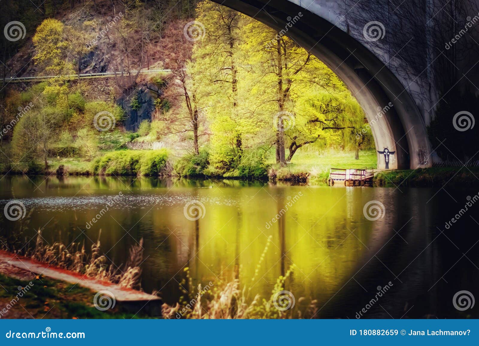 Reflection of the Bridge on the Water. Stock Image - Image of water ...