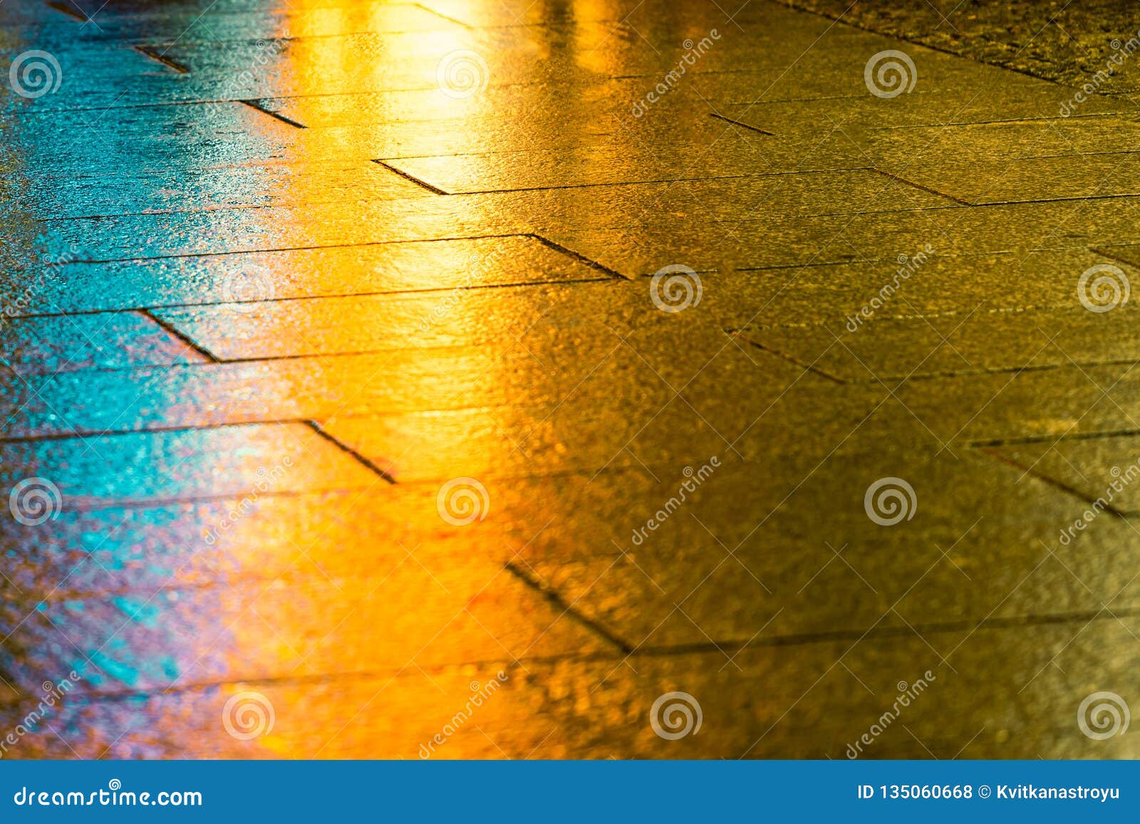 Reflection of Colored Light on the Pavement at the Evening Stock Photo ...