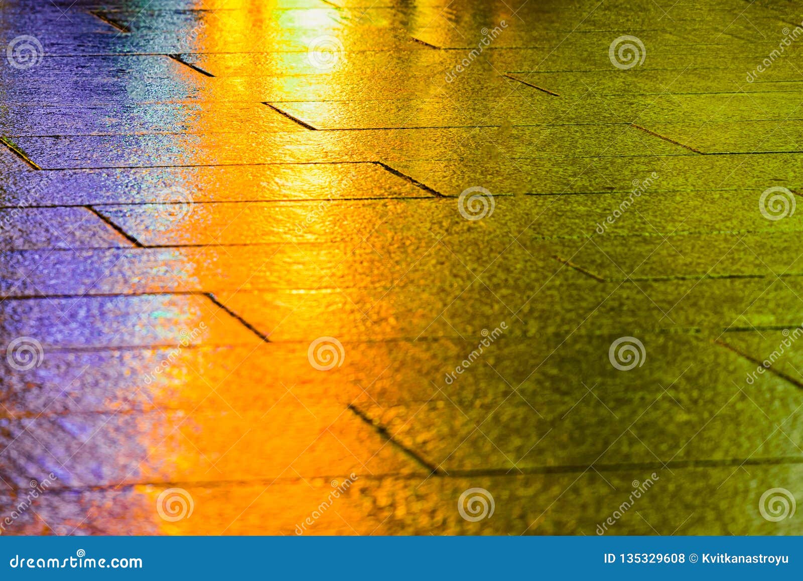 Reflection of Colored Light on the Pavement at the Evening Stock Photo ...