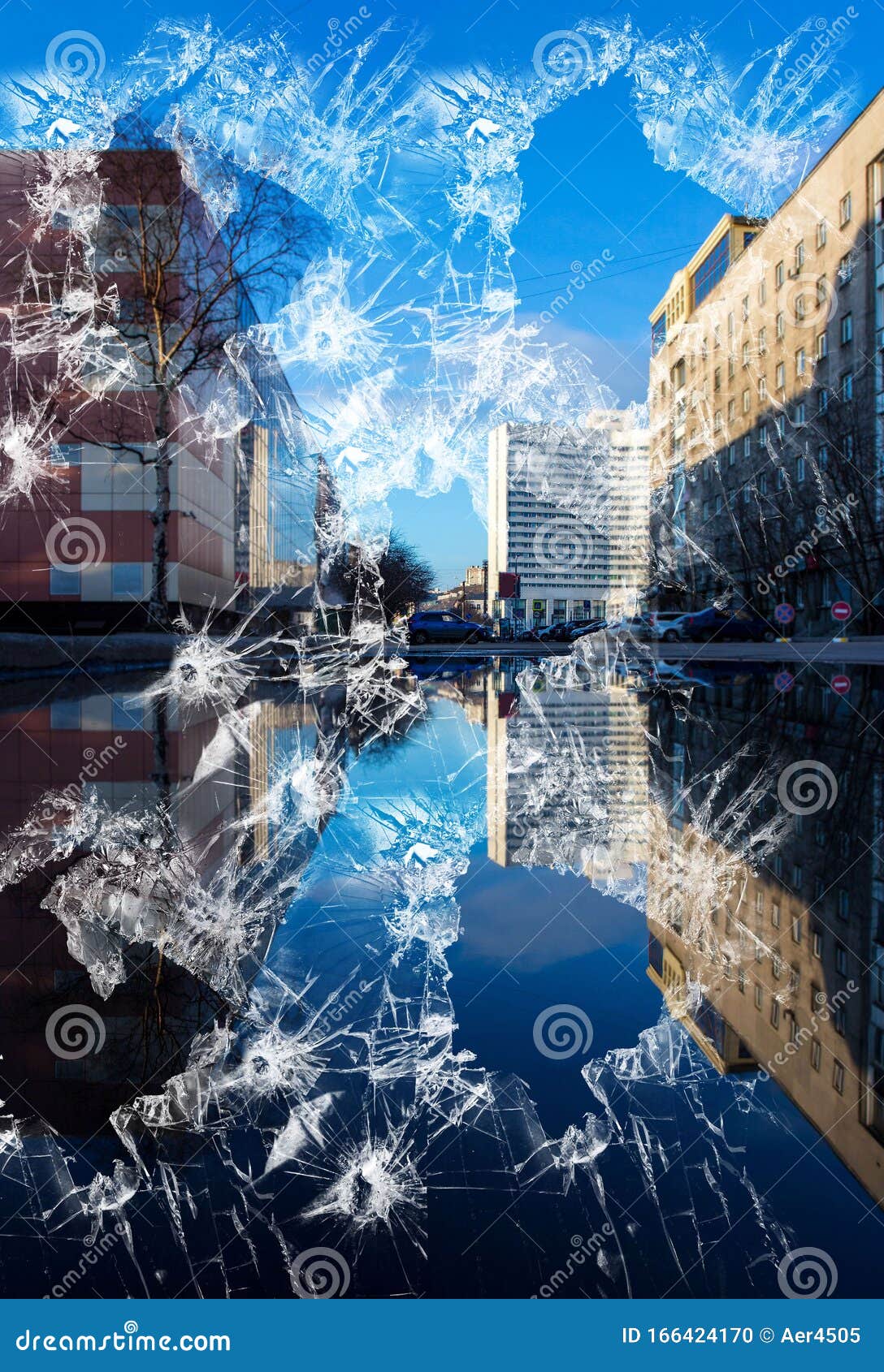 Reflection through Broken Glass Stock Photo - Image of puddle, water ...