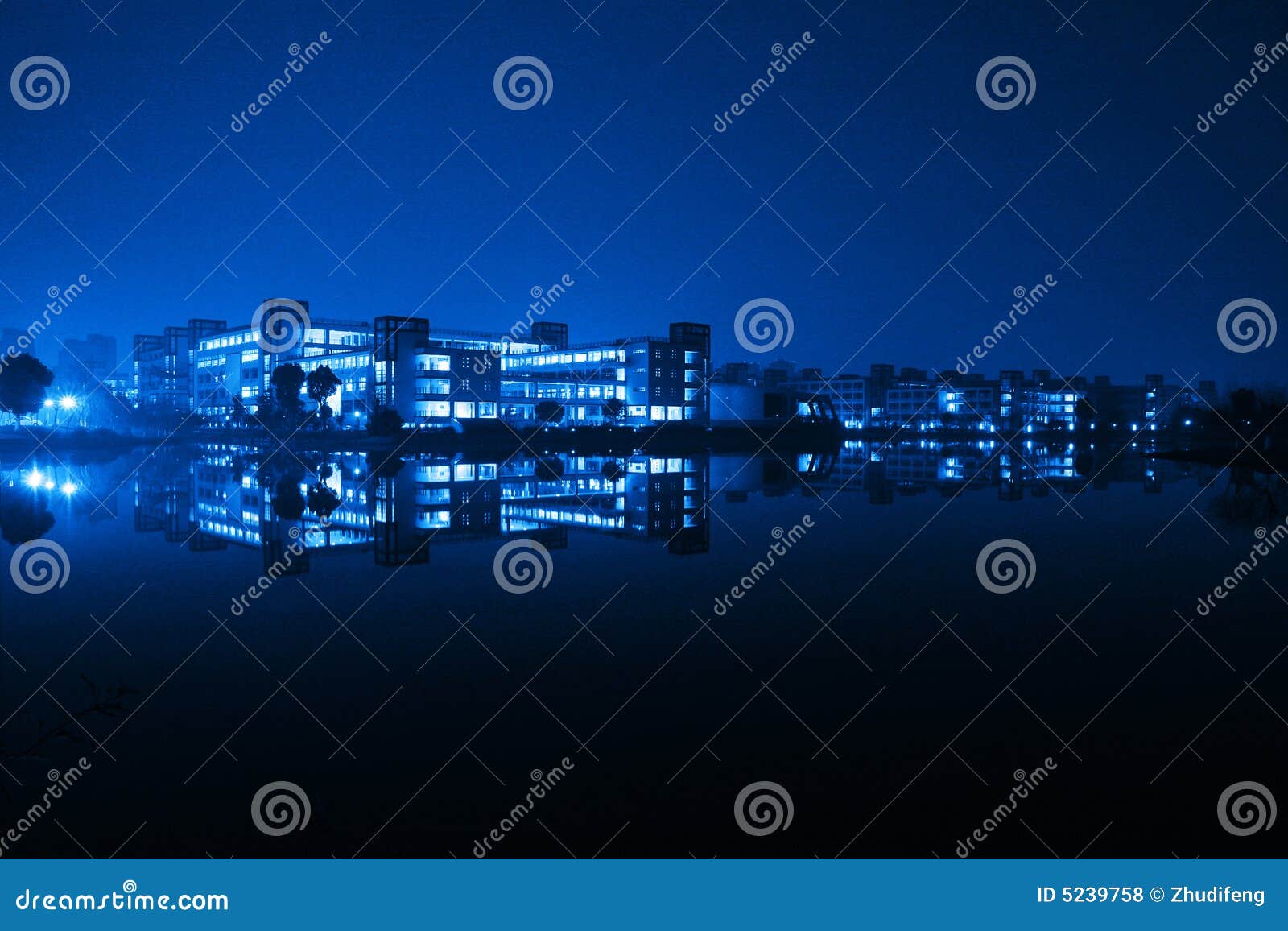 Reflection Building at Night Stock Photo - Image of architecture, light ...