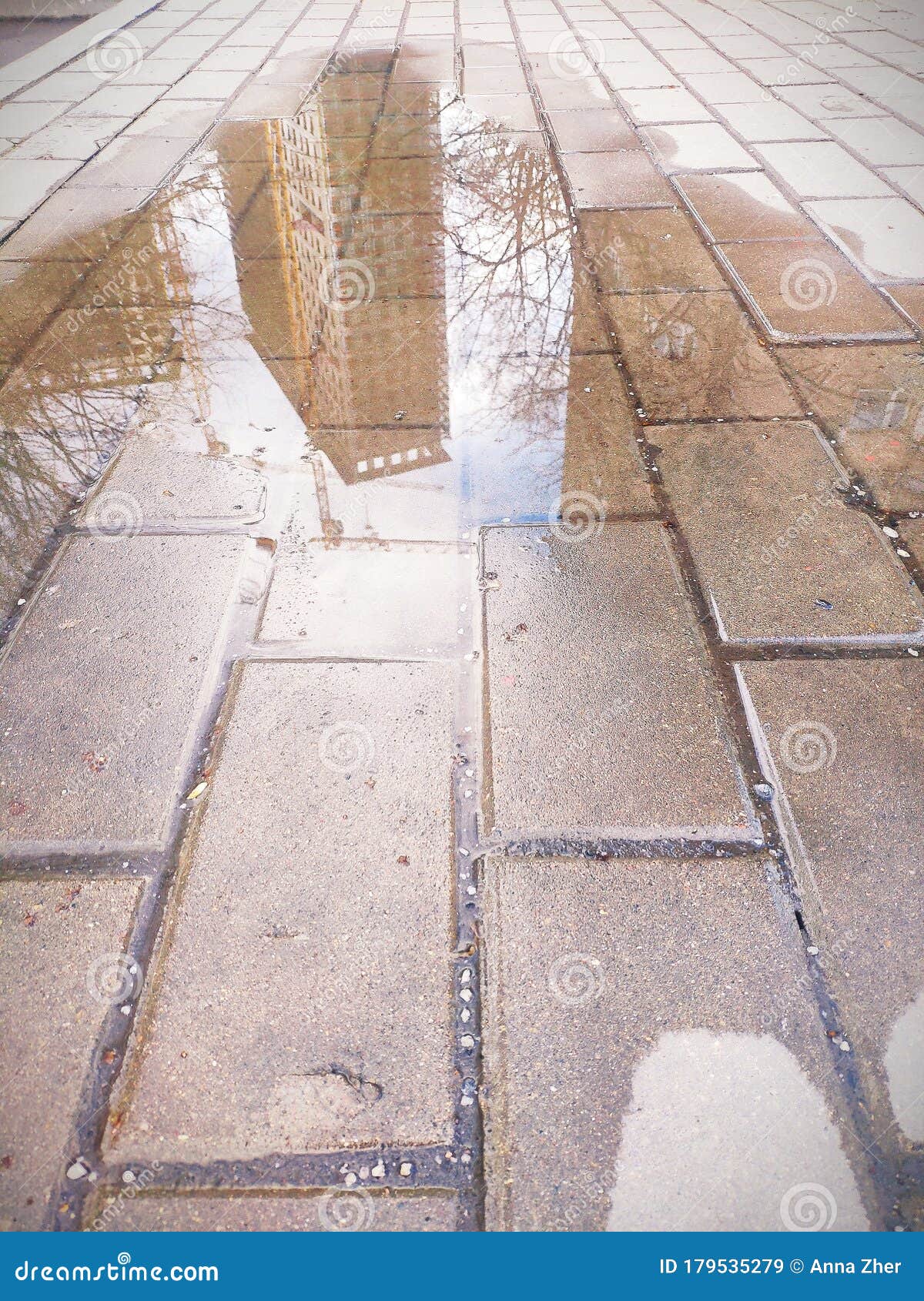 Reflection of a Building in a Puddle on the Pavement Stock Image ...