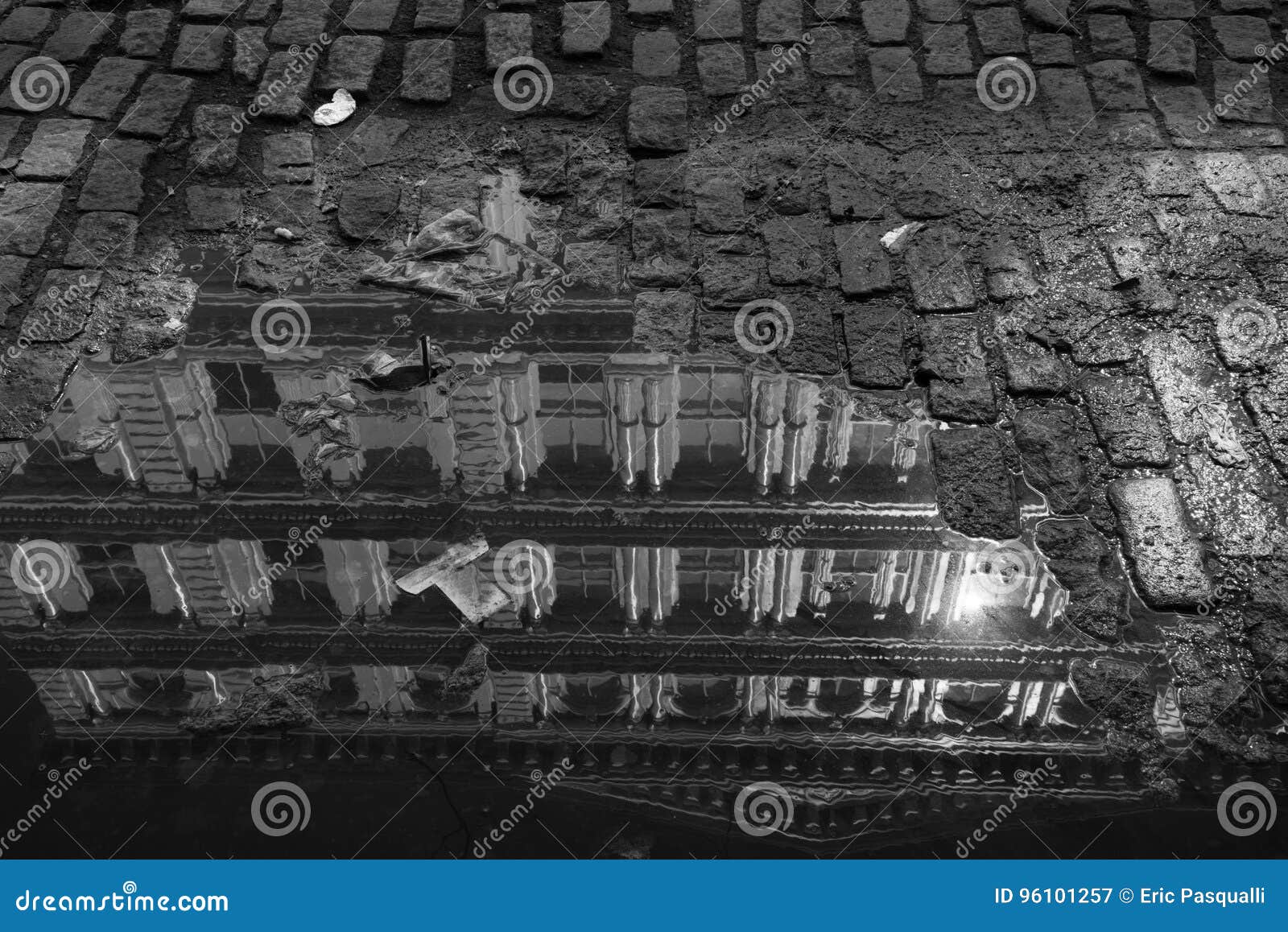 Reflection of a Building in a Puddle in the Street of New York Stock ...