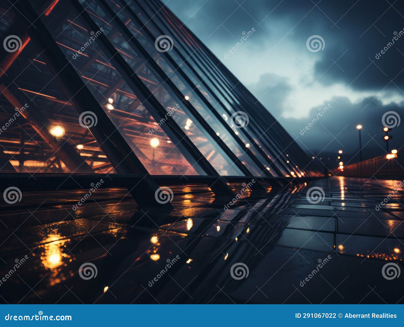 The Reflection of a Building in the Rain at Night Stock Illustration ...