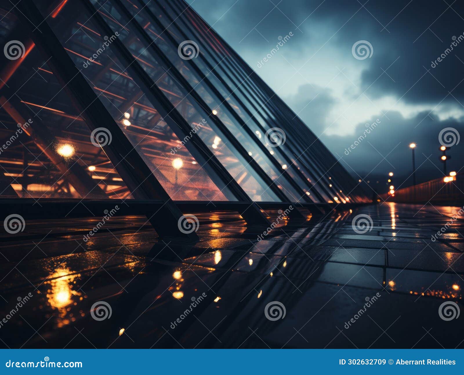 The Reflection of a Building in the Rain at Night Stock Illustration ...