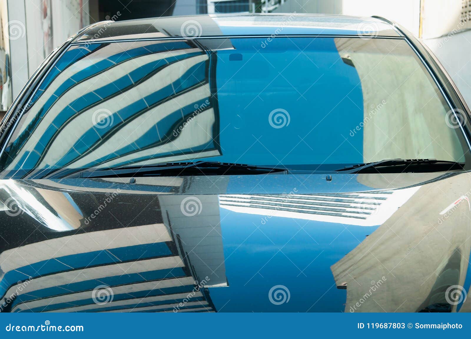Reflection of Building and Sky on the Car Stock Image - Image of ...