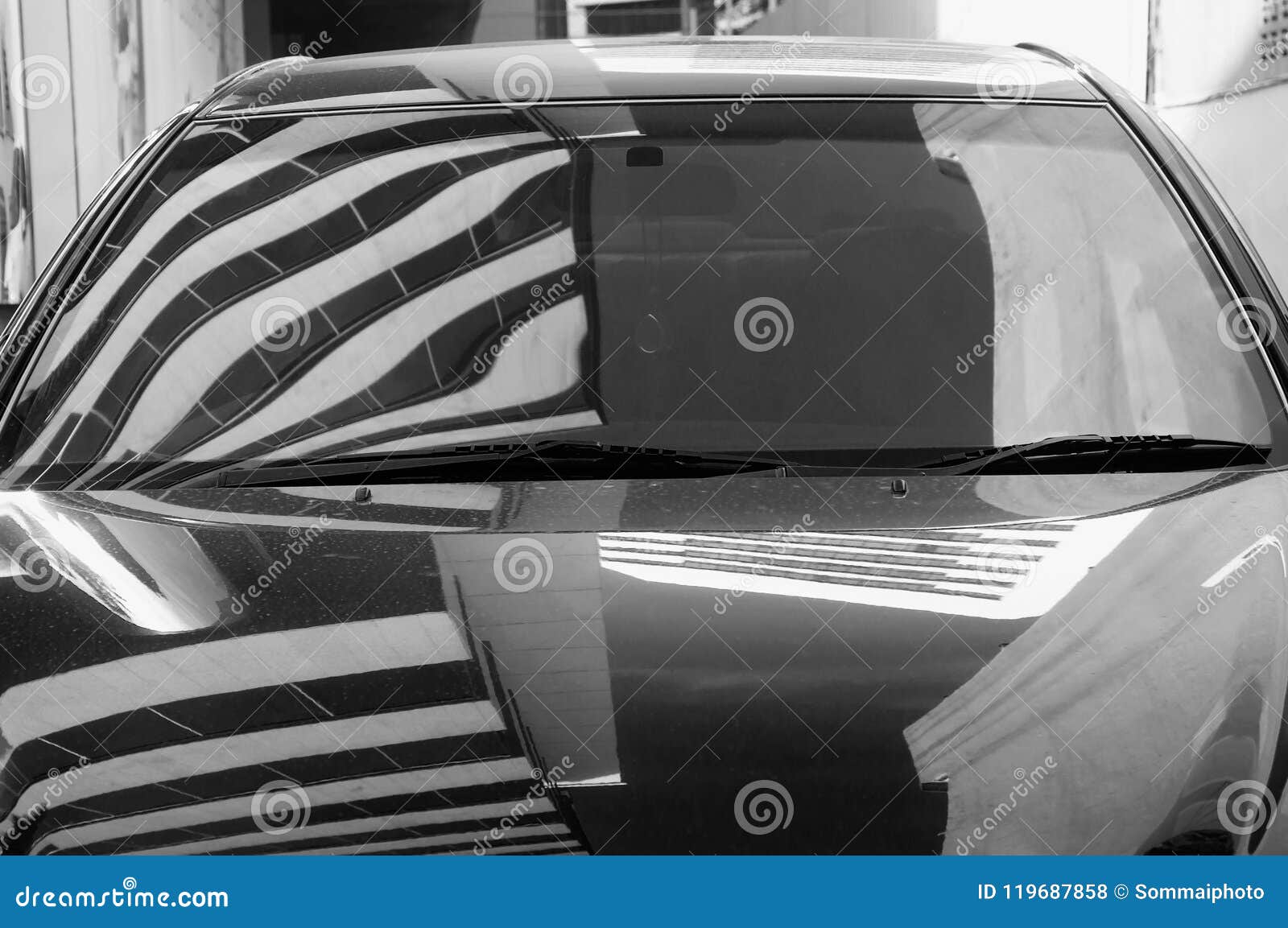 Reflection of Building and Sky on the Car Stock Photo - Image of close ...