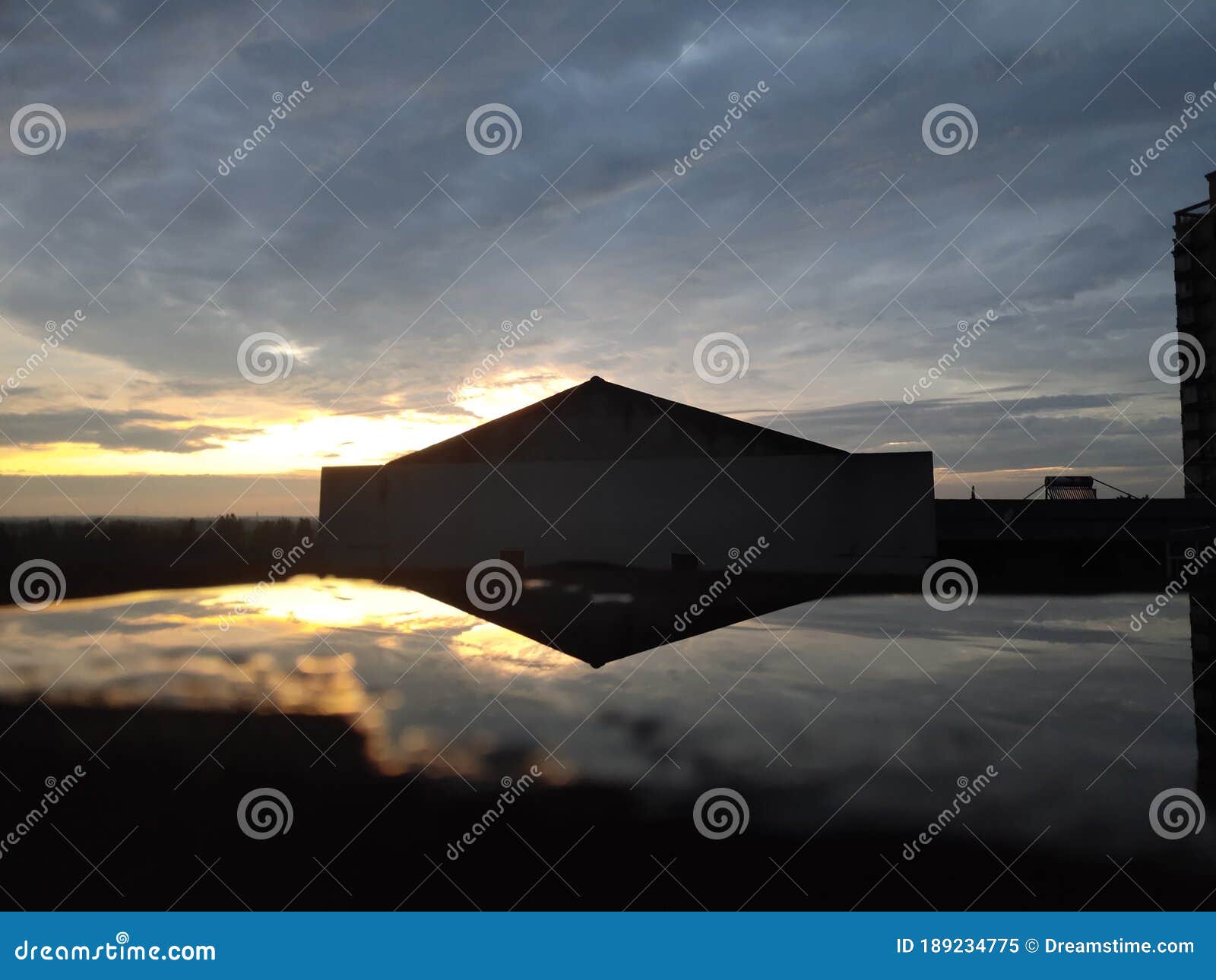 Reflection of Building Sunset Stock Image - Image of reflected ...